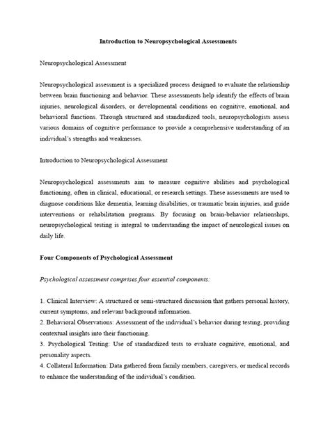 Neuropsychological Assessment Overview Pdf Neuropsychological