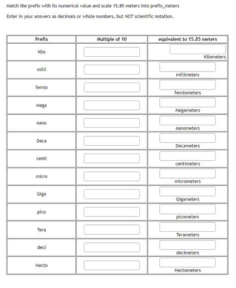 Solved Match The Prefix With Its Numerical Value And Scale