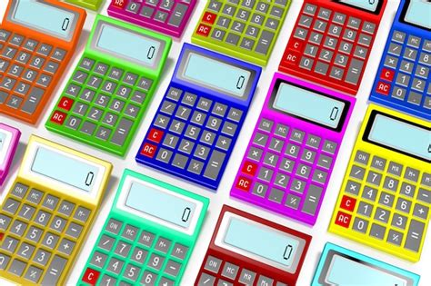 premium photo many colorful calculators counting concept
