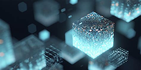 Data Blocks And A Glowing Cube Technology Background With Dark Blue