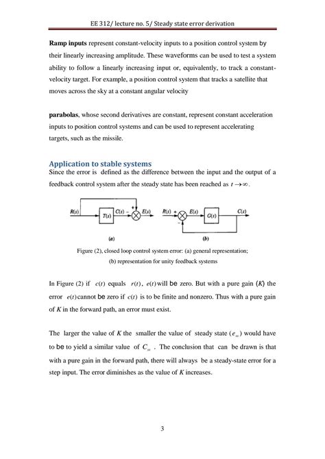 SOLUTION Definition Of Steady State Error And Derivation Of It Interm Of Open Loop And Close