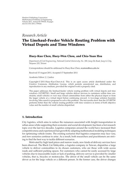 Pdf The Linehaul Feeder Vehicle Routing Problem With Virtual Depots And Time Windows