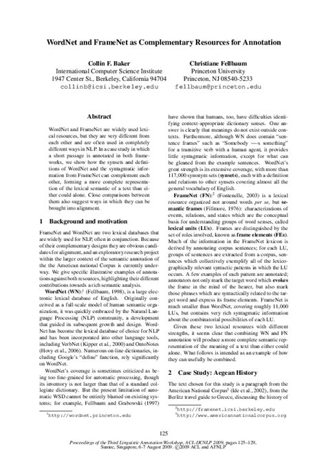 Pdf Wordnet And Framenet As Complementary Resources For Annotation