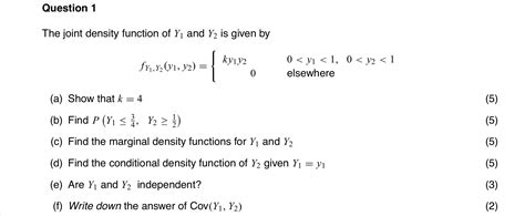 solved question 1 the joint density function of yį and y2 is