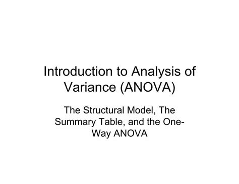 Pdf Introduction To Analysis Of Variance Anova