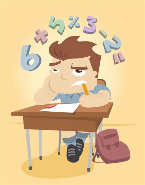 Little Boy Trying To Solve A Math Problem At School Stock Illustration