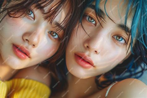 Two Cute Japanese Female Models Wearing Off Shoulder Premium Ai