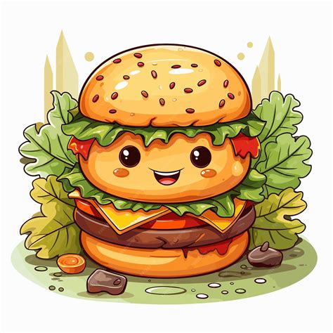 Premium Vector Cute Illustrator Of Double Patty Burger Smiling Kawaii