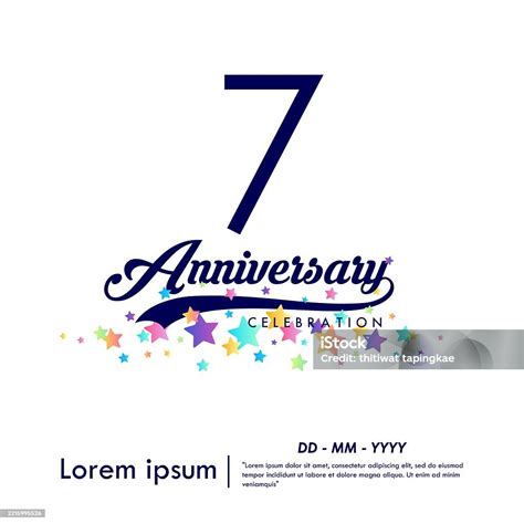 7주년 기념 엠블럼 축하 기념일 로고는 흰색 배경에 리본과 화려한 별로 격리되어 있습니다 벡터 일러스트 레이션 템플릿 디자인 100에 대한 스톡 벡터 아트 및 기타 이미지