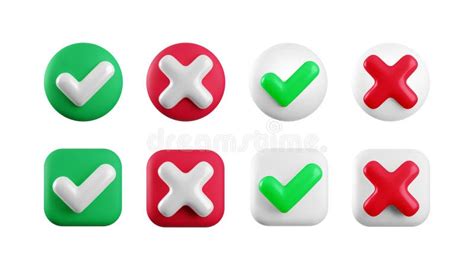 Vector 3d Checkmarks Icon Set Round And Square Glossy Yes Tick And No Cross Buttons Isolated On