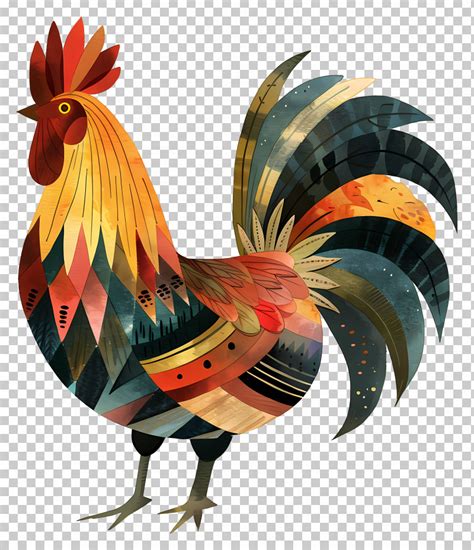 Rooster Brightly Patterned Rooster Illustration Png Clipart