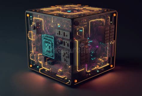 Glowing Neon Circuit Board Cube Tech Background Generative AI Stock Illustration Illustration