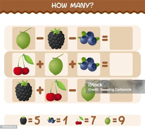 얼마나 많은 만화 과일 계산 게임 사전 쇼올 년 어린이와 유아를위한 교육 게임 0명에 대한 스톡 벡터 아트 및 기타 이미지