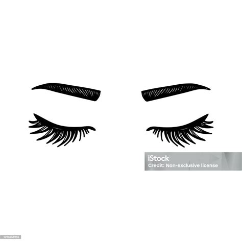 속눈썹으로 눈을 감고 있습니다 여성은 간단한 일러스트를 눈 검은 색 흰색 속눈썹 눈썹 눈 스케치 흑백 로고에 대한 스톡 벡터 아트 및 기타 이미지 Istock