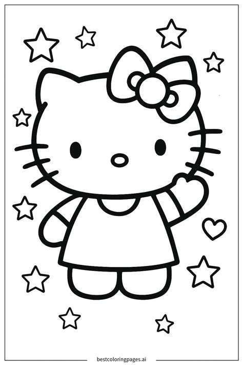 Hello Kitty Waving Hello Coloring Page Free Printable