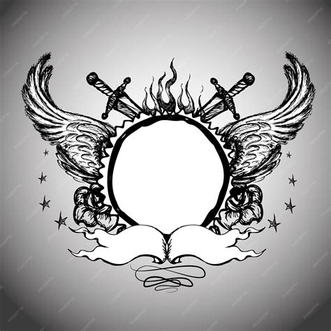 Premium Vector Wings Daggers A Place For Inscriptions Hand Drawing Vector