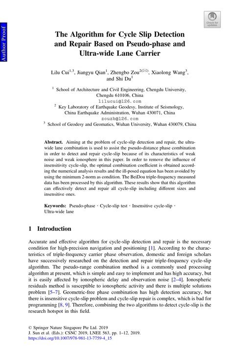 pdf the algorithm for cycle slip detection and repair based on pseudo