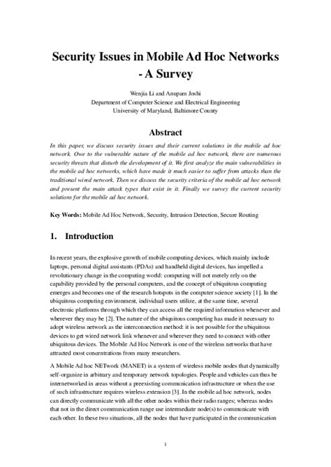 Pdf Security Issues In Mobile Ad Hoc Networks A Survey Vijay Babu