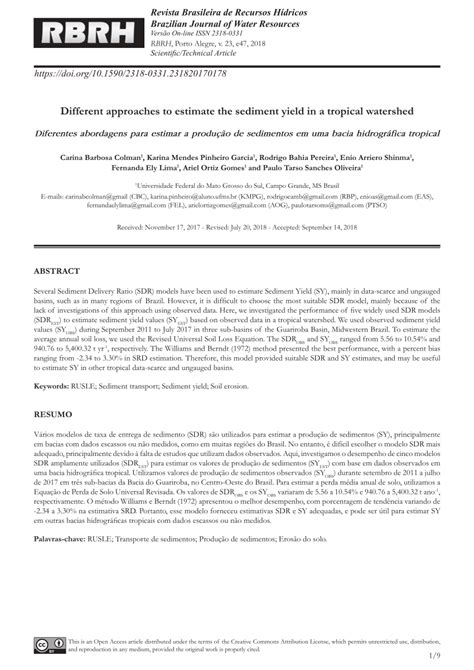 PDF Different Approaches To Estimate The Sediment Yield In A Tropical Watershed