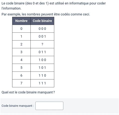 Résolu Le Code Binaire Des 0 Et Des 1 Est Utilisé En Informatique Pour Coder Linformation P