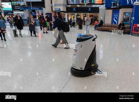 Automatic Cleaning Robot Operating Inside Charing Cross Railway Station London Uk Ice
