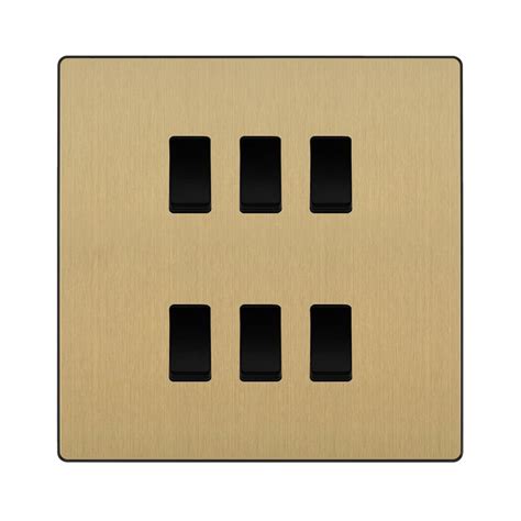 Bg Evolve Satin Brass 6 Gang Intermediate Custom Grid Light Switch With