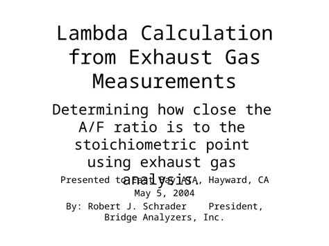Ppt Lambda Calculation From Exhaust Gas Measurements Determining How Close The A F Ratio Is To
