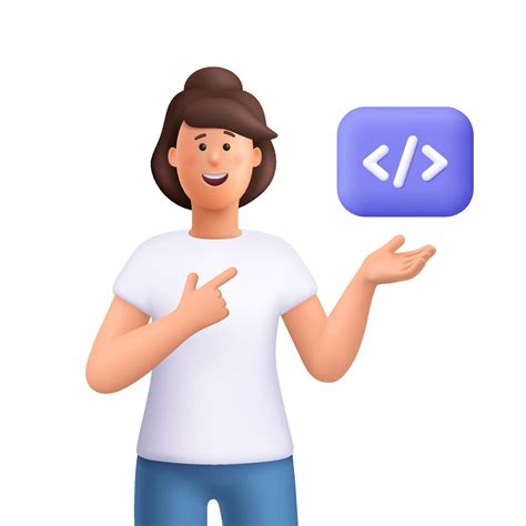 Young Smiling Woman Jane Pointing To Programming Code Symbol Girl
