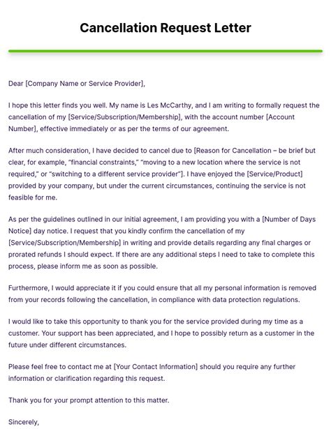 Sample Cancellation Business Message