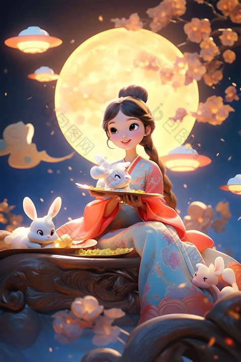 嫦娥玉兔插画中秋佳节高清图片下载 包图网
