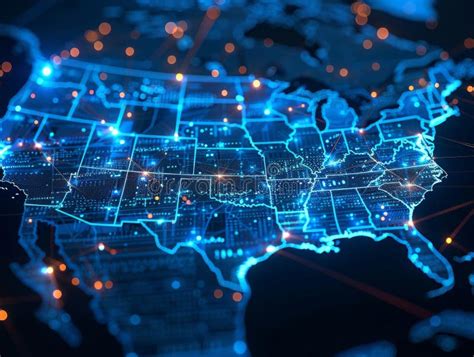Digital Map Of Usa Concept Of North America Global Network And