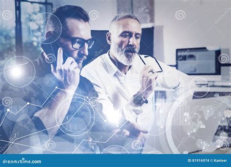 Concept Of Digital Screen Virtual Connection Icon Diagram Graph Interfaces Bearded Young Man