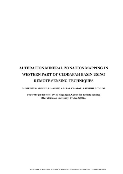 Pdf Alteration Mineral Zonation Mapping In Western Part Of Cuddapah