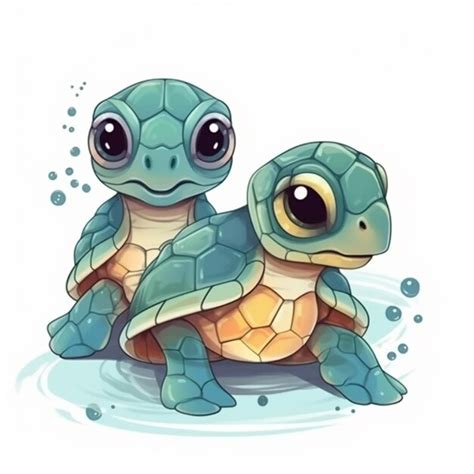 Premium Photo Two Cute Little Turtles Are Sitting On The Water