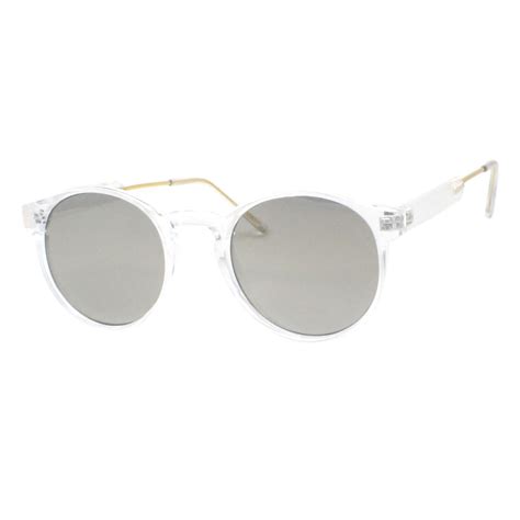 Round Keyhole Clear Frame Sunglasses Unisex Hipster Gold Mirror Lens Uv