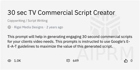 30 Sec Tv Commercial Script Creator Prompt For Chatgpt Aiprm