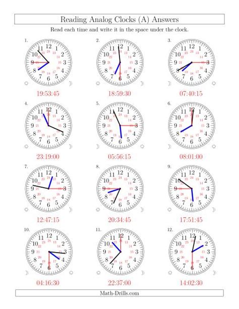 Reading Time On 24 Hour Analog Clocks In 15 Second Intervals Old