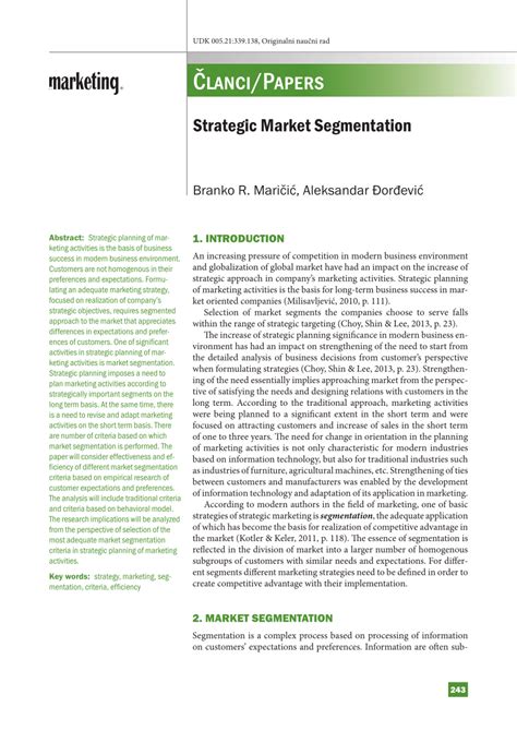 Pdf Strategic Market Segmentation