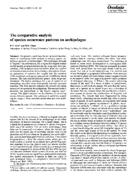 Pdf The Comparative Analysis Of Species Occurrence Patterns On