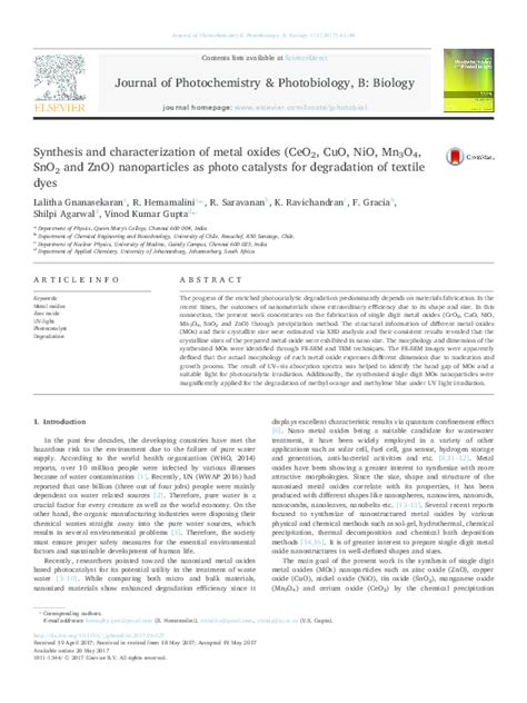 Pdf Synthesis And Characterization Of Metal Oxides Ceo 2 Cuo Nio