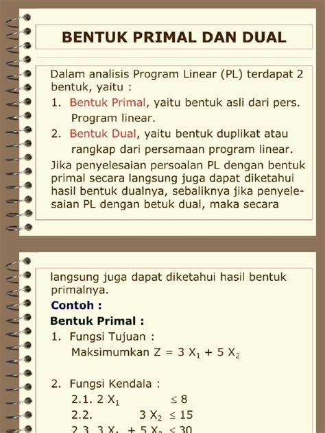 Bentuk Primal Dan Dual Dalam Analisis Program Linear Pl Terdapat 2