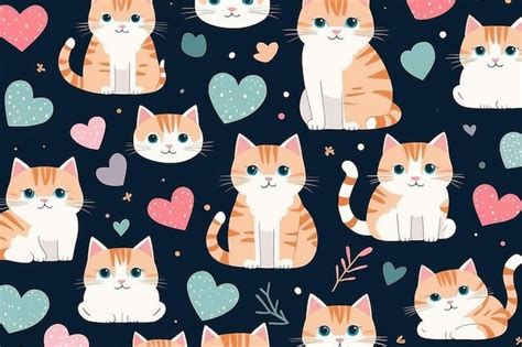 Cute Girl Cat Patterns Design Love Premium Ai Generated Image