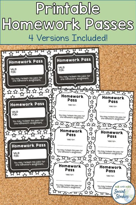 Printable Homework Passes Prizes For Students Homework Pass Homework