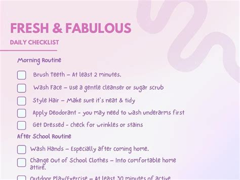 Daily Hygiene Checklist For Girls Etsy