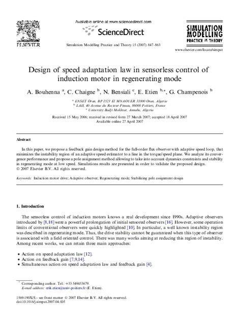 Pdf Design Of Speed Adaptation Law In Sensorless Control Of Induction
