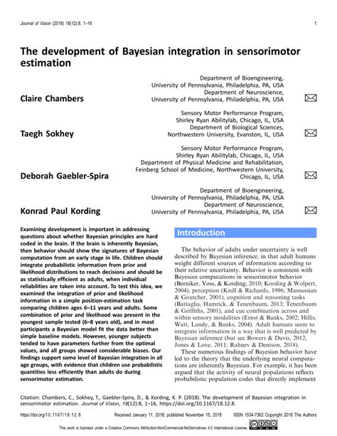 Pdf The Development Of Bayesian Integration In Sensorimotor Estimation