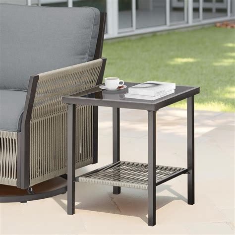 Patio Side Table Metal Side Table With Anti Rust Frame Outdoor End