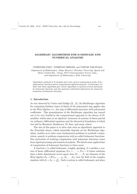 Pdf Algebraic Algorithms For D Modules And Numerical Analysis