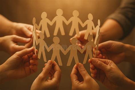 Hands Holding Paper Cutout People In A Circle Symbolizing Unity Teamwork Community Support