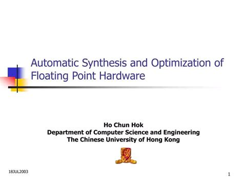 PPT Automatic Synthesis And Optimization Of Floating Point Hardware PowerPoint Presentation